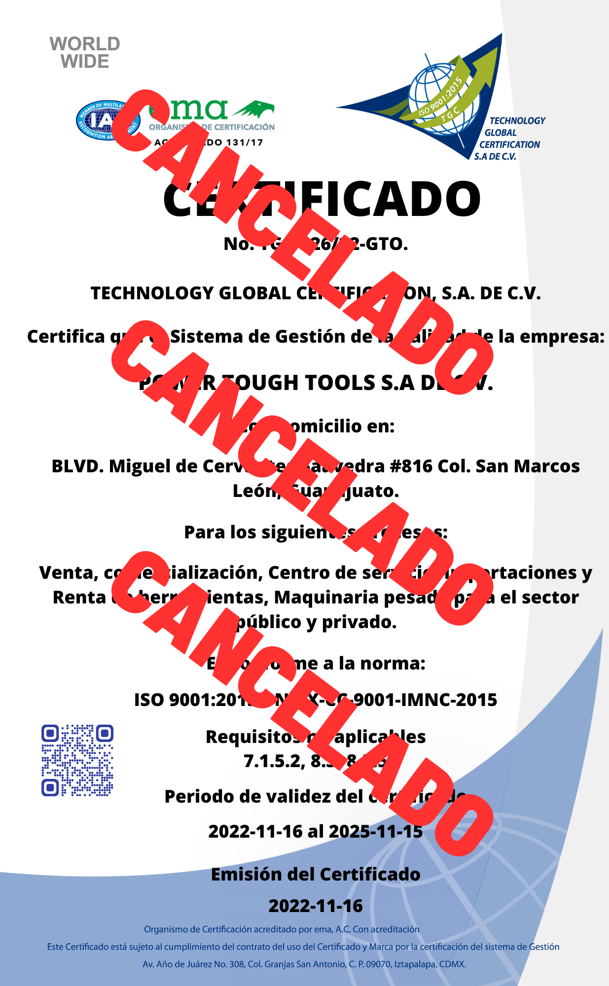 POWER TOUGH TOOLS S.A DE C.V.